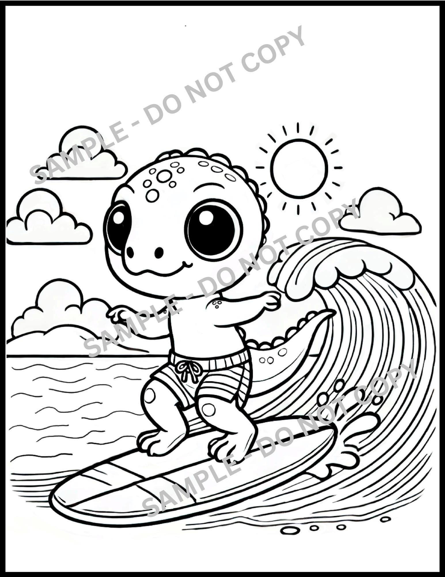 Printable Dinosaur Coloring Book: Dino’s at the Beach – 20 Fun Summer ...