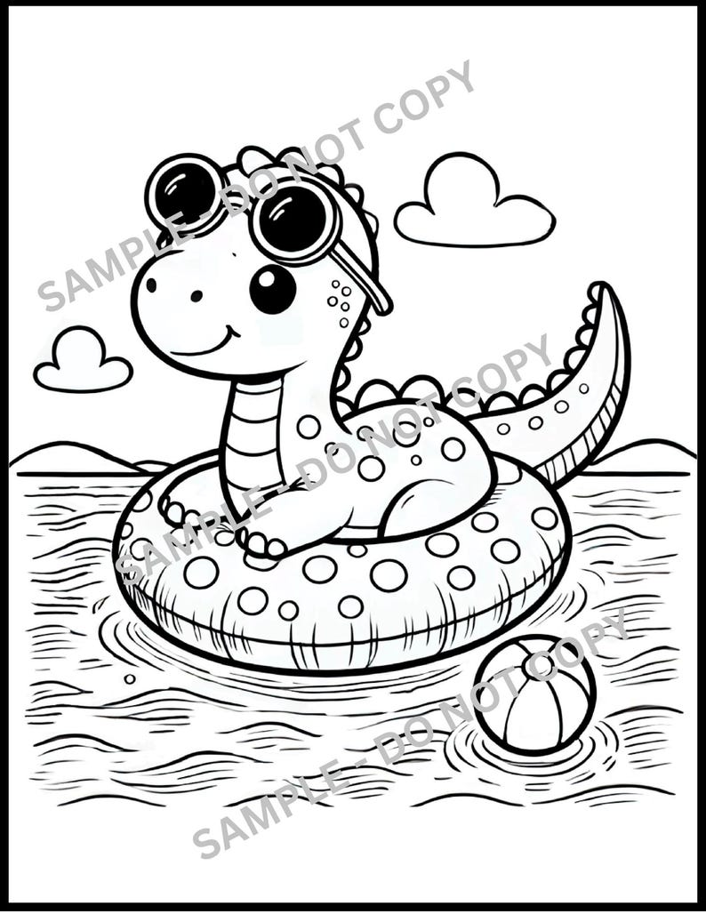 Printable Dinosaur Coloring Book: Dino’s at the Beach – 20 Fun Summer ...