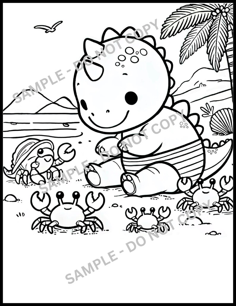 Printable Dinosaur Coloring Book: Dino’s at the Beach – 20 Fun Summer ...