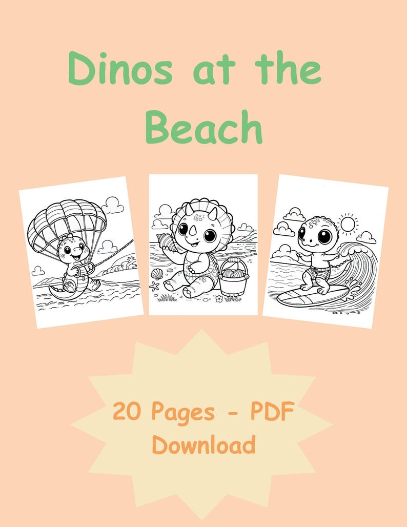 Printable Dinosaur Coloring Book: Dino’s at the Beach – 20 Fun Summer ...