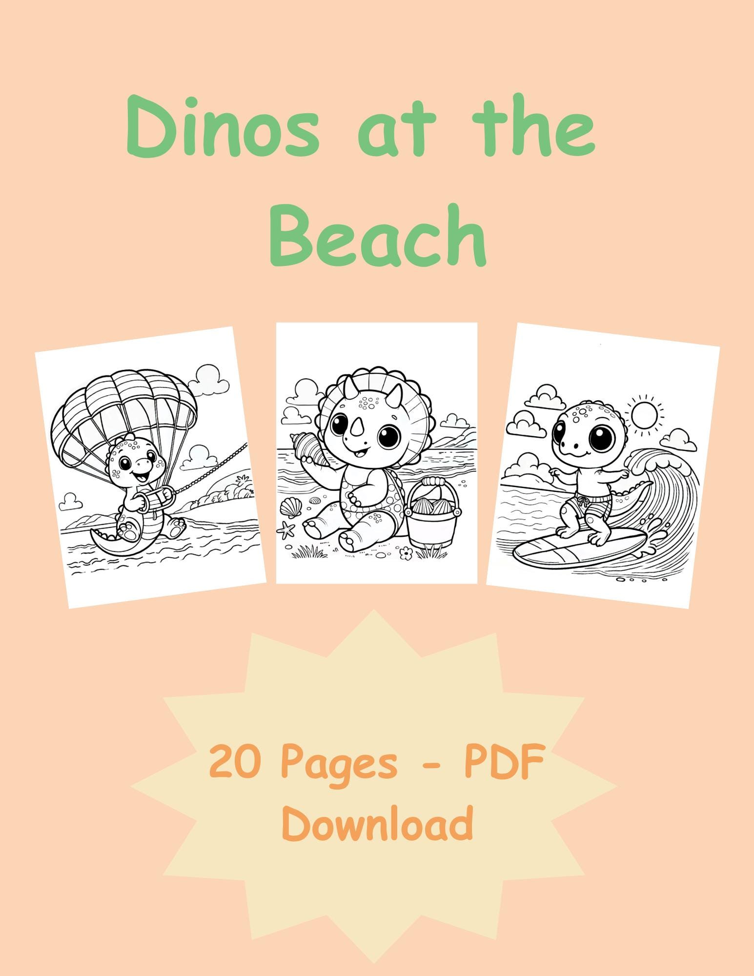 Printable Dinosaur Coloring Book: Dino’s at the Beach – 20 Fun Summer ...