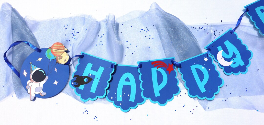 Cute Hand Made Outer Space Theme Birthday Banner - Happy Birthday ...