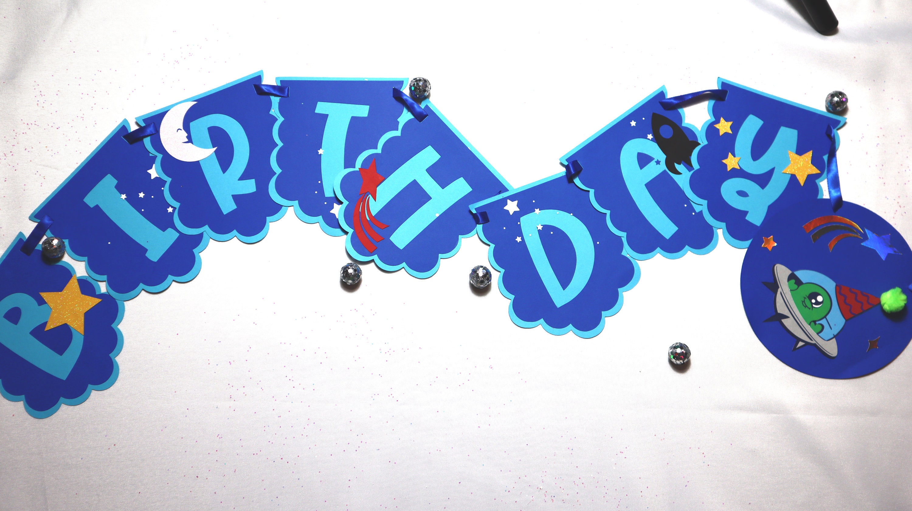 Cute Hand Made Outer Space Theme Birthday Banner Happy Birthday Garland ...
