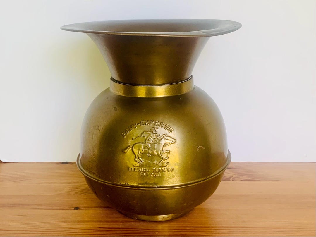 Pony Express Design Brass Spittoon Large Size Heavy Base Bar/mancave ...
