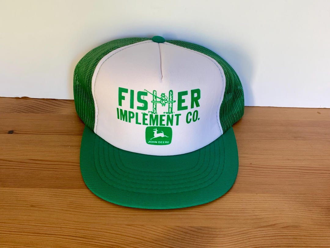 Fisher Implement Co “john Deere” Trucker Style Snap Back Hat Gen/wht ...