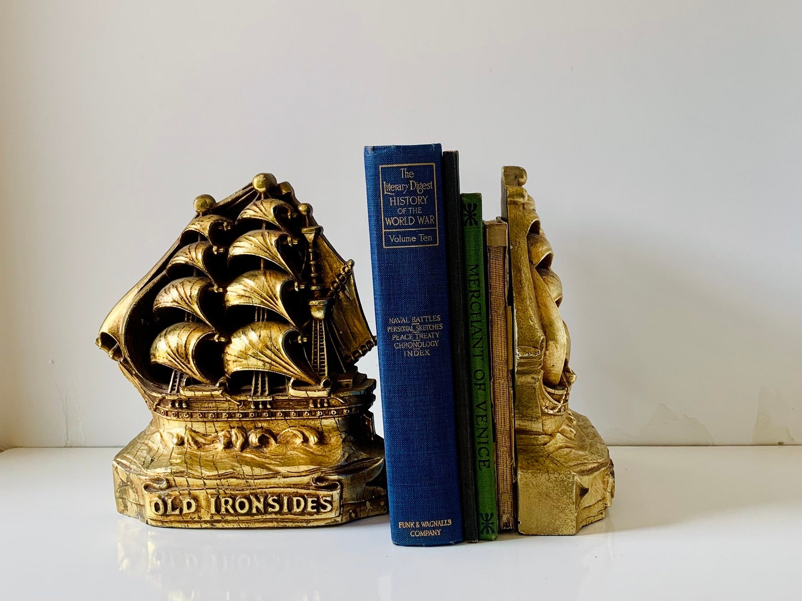 Old Ironsides Wood Bookend Painted Gold Office Decor Home Shelf Decor ...
