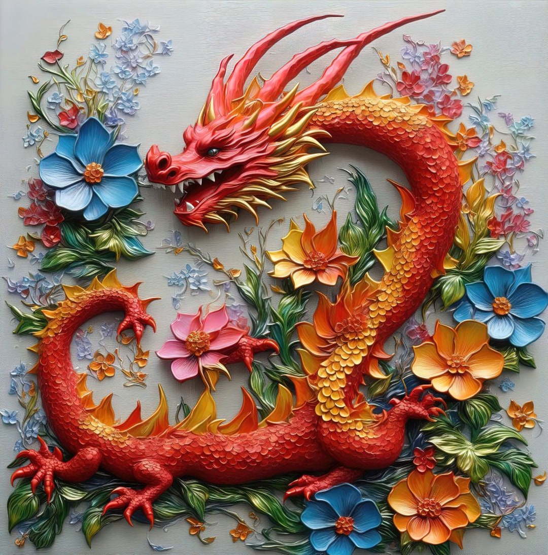 Dragon With Flowers 3D Graphics Poster Fantasy Art Print, Dragon ...