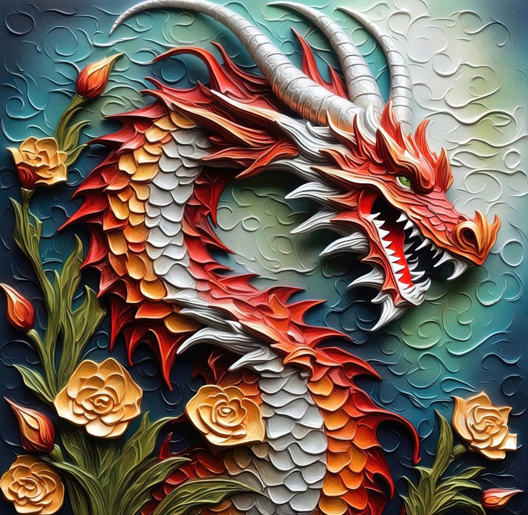 Dragon With Flowers 3D Graphics Poster Fantasy Art Print, Dragon ...