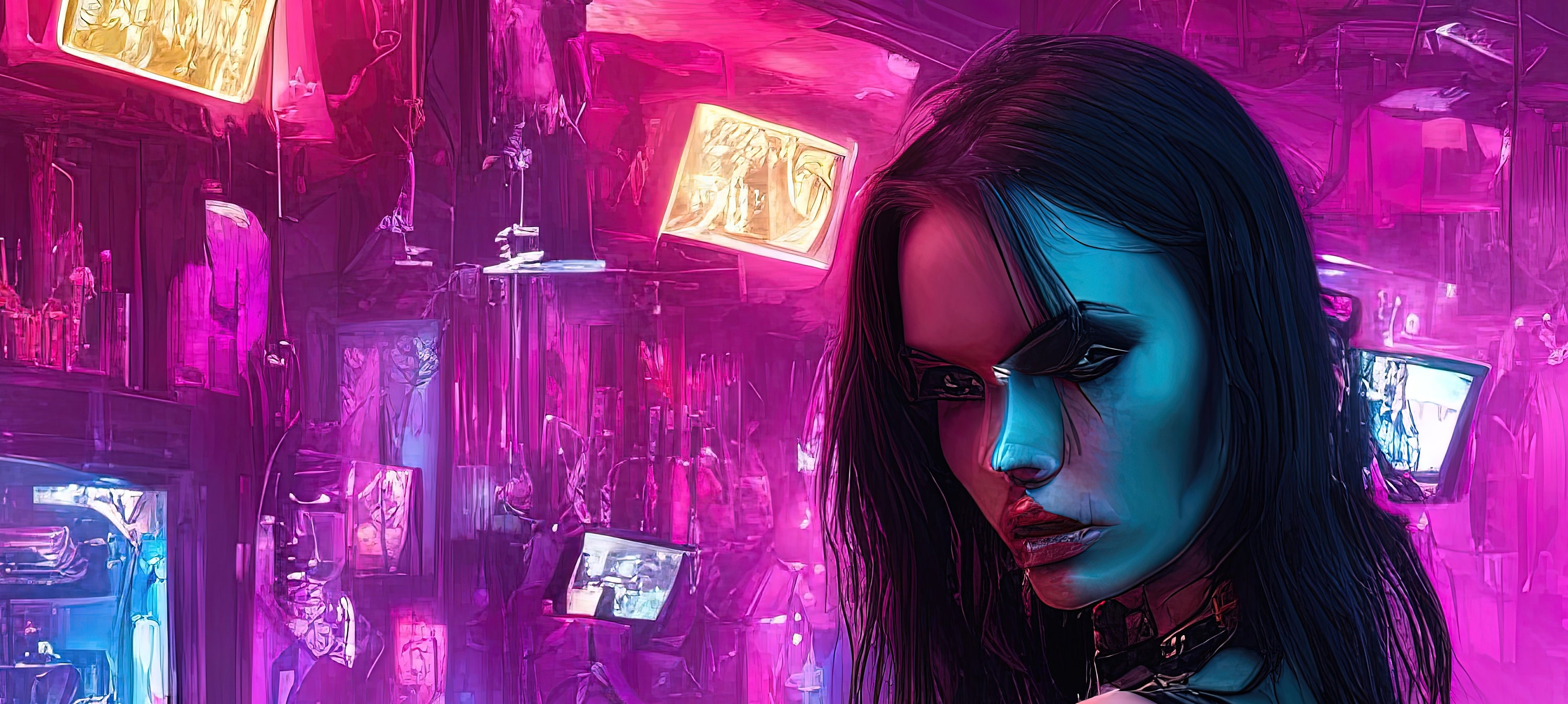 Get an Instant Download of Neon Girl in Cyberpunk Smoke Bar - Vibrant ...