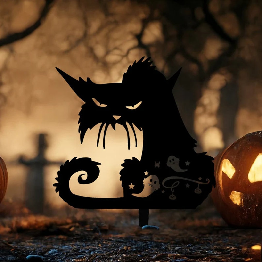 Black Cat Halloween Yard Stake Angry Cat Wicked Cat Sign - Etsy