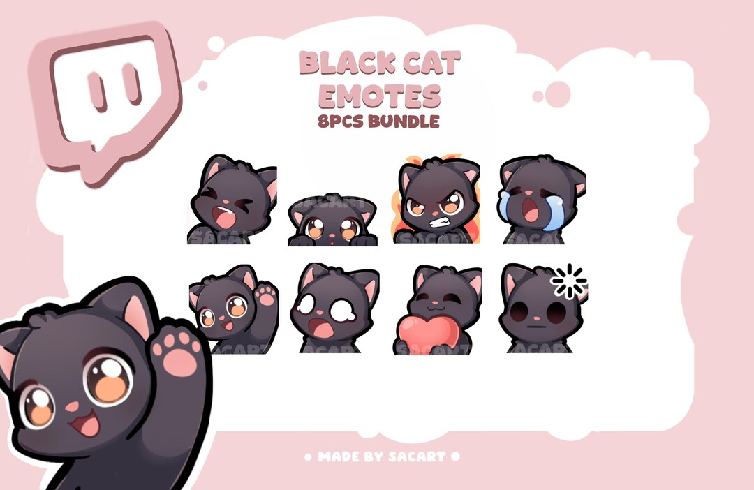 Black Cat Emotes – Twitch & Discord Stream, 8pcs (digital Download) - Etsy