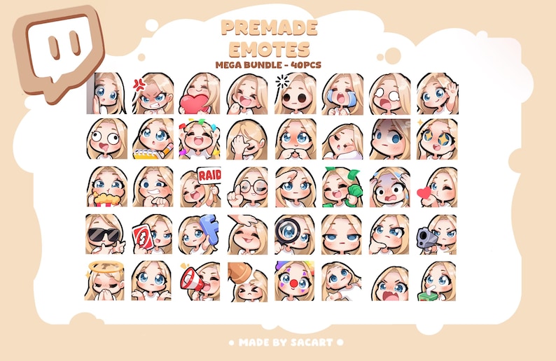 Chibi Girl Twitch Emote MEGA Bundle - 40pcs - Blonde Hair - Etsy