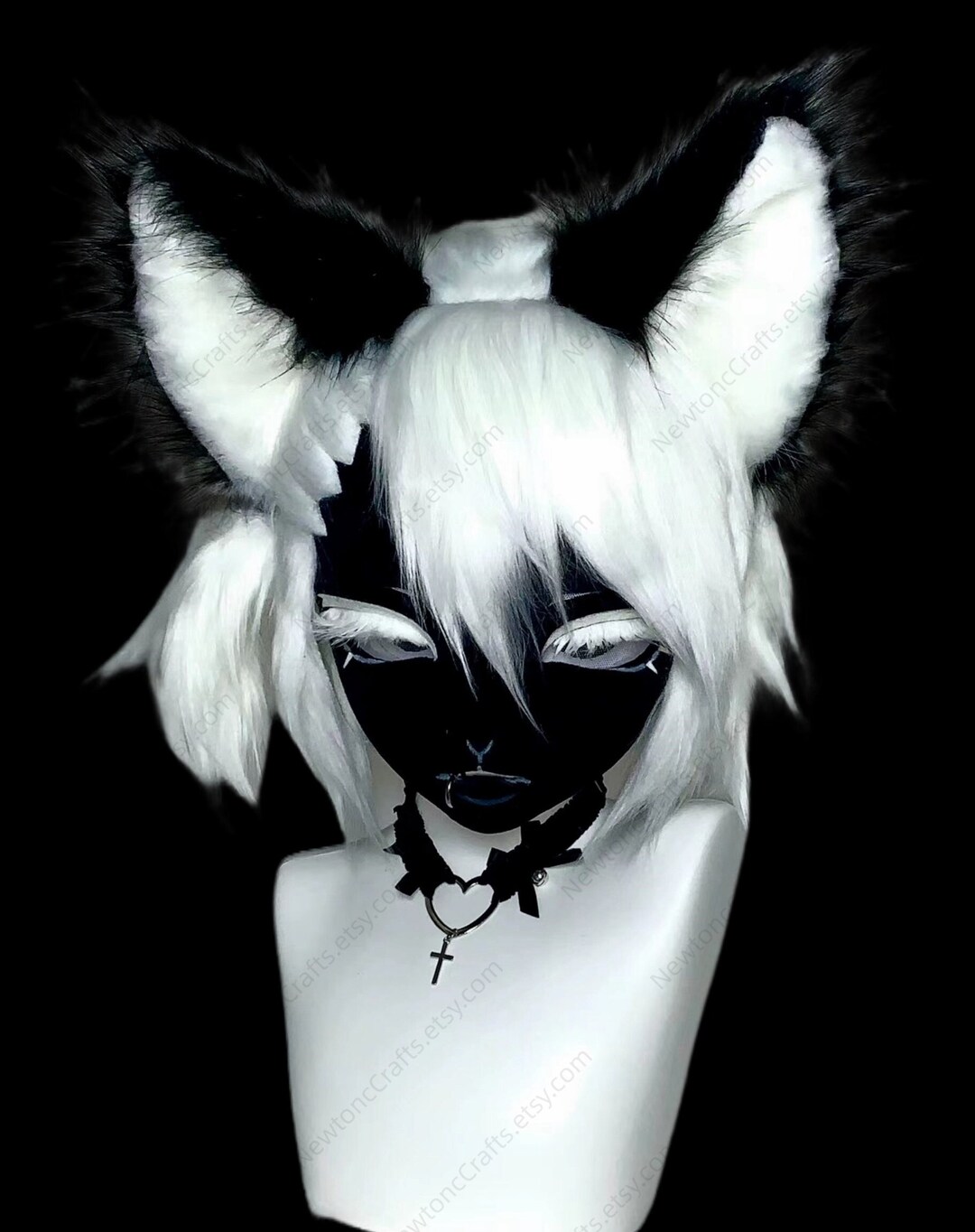 White Fox With Black Face - Premade Kig Head Fursuit Mask Kigurumi Head ...