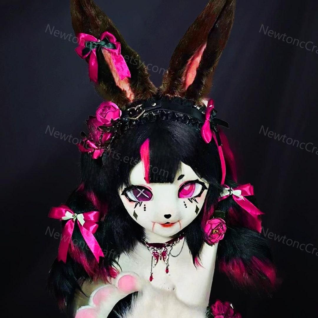 Gothic Bride Rabbit Fursuit Head, Kemono Fursona Mask - Etsy UK