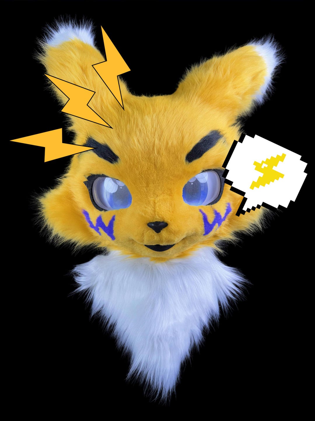 Yellow Lightning Fox Kemono Fursuit Mask: Handmade Furry Costume Head ...
