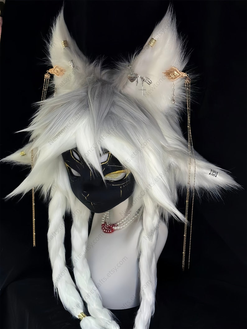 4 Eared Black Faced Fox Premade Fursuit Head, Finished Furry Mask, Kig ...