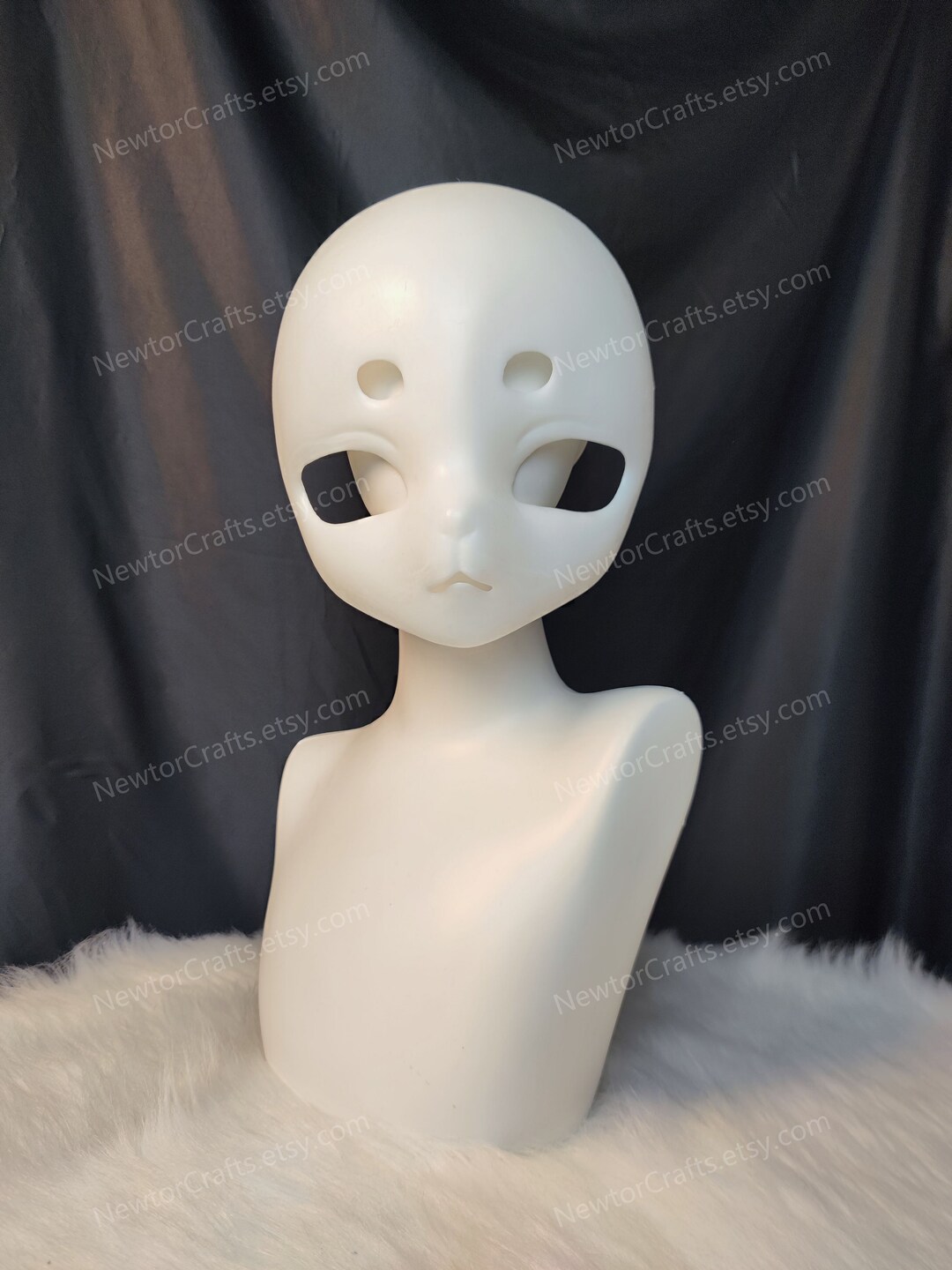 4 Eared White Foxhead Base, Kigurumi Furry Head, Dino Head Base, Kemono ...