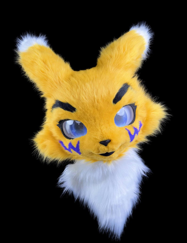 Yellow Lightning Fox Kemono Fursuit Mask: Handmade Furry Costume Head ...