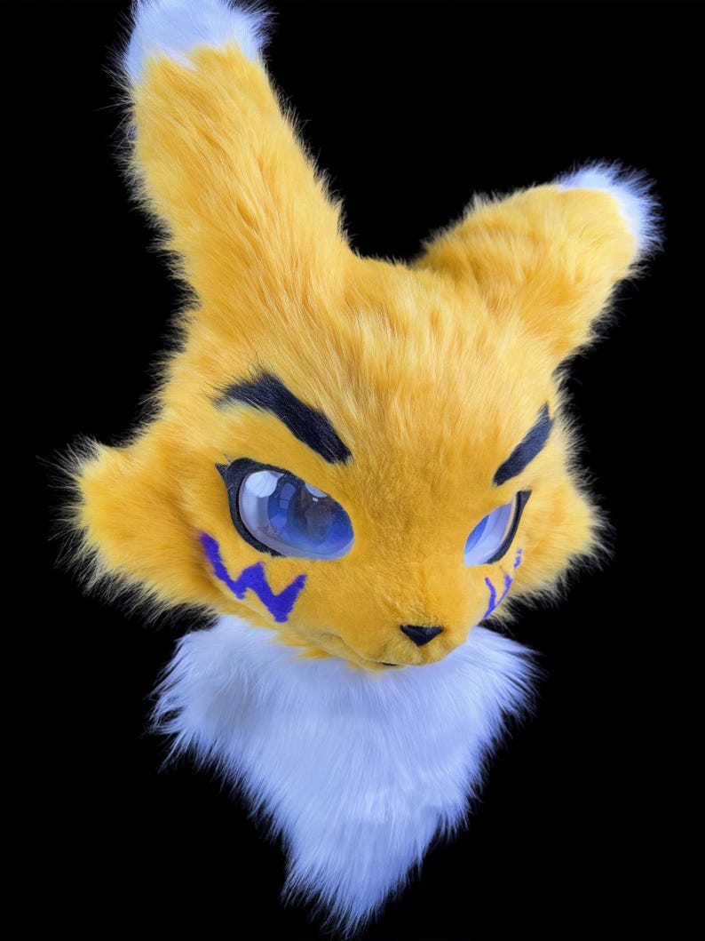 Yellow Lightning Fox Kemono Fursuit Mask: Handmade Furry Costume Head ...