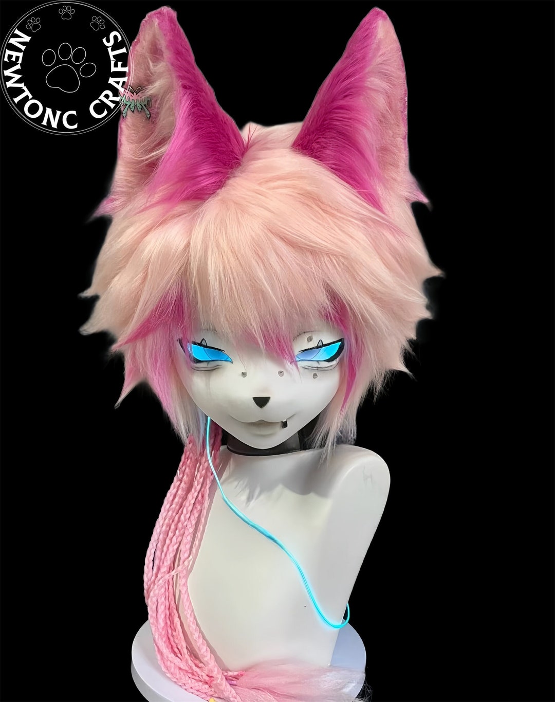 Neon Pink Fox With Glowing Eyes Finished Fursuit Head, Premade Kemono ...