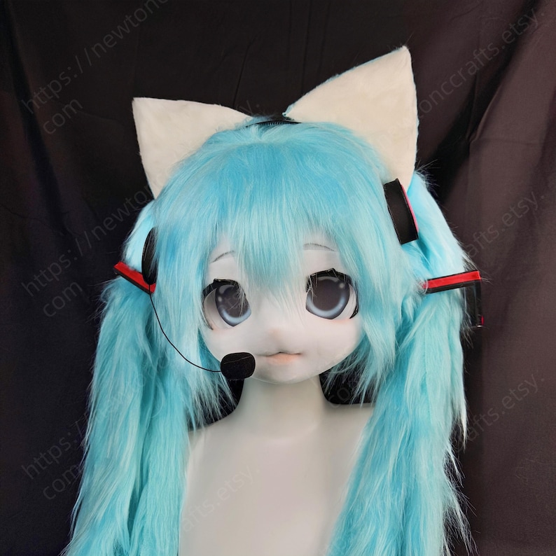 Hatsune Miku Cat Kig Head, Premade Fursuit Mask, Kemono Mask - Etsy