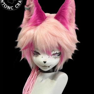 Neon Pink Fox With Glowing Eyes Finished Fursuit Head, Premade Kemono ...