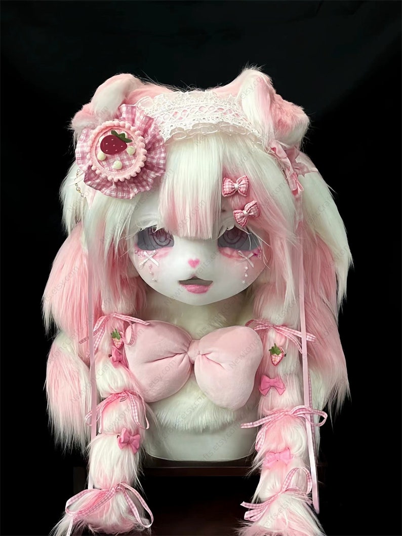 Strawberry Cake Kitty Kawaii Premade Kig Head Fursuit Mask Kigurumi ...