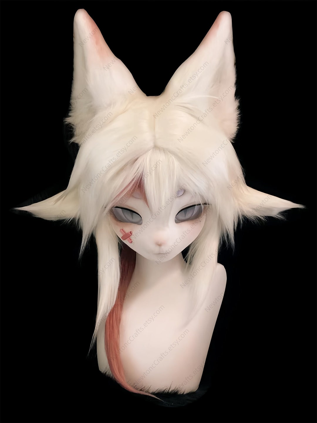 Four-eared White Fox Fursuit Mask – Handmade Kemono Fursona Head - Etsy