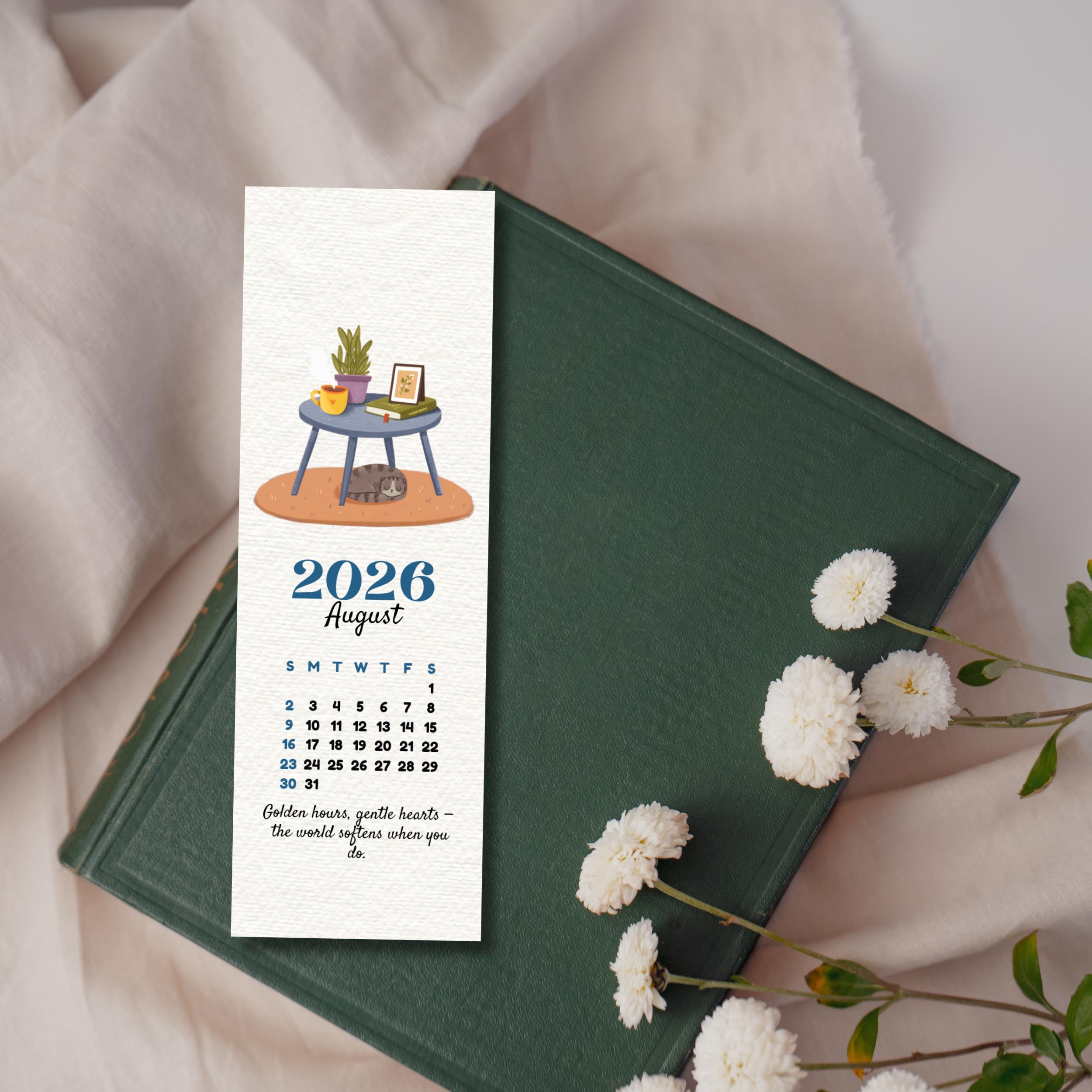 Cozy Cat Calendar Bookmark, Printable Bookmarks, Digital Bookmarks ...
