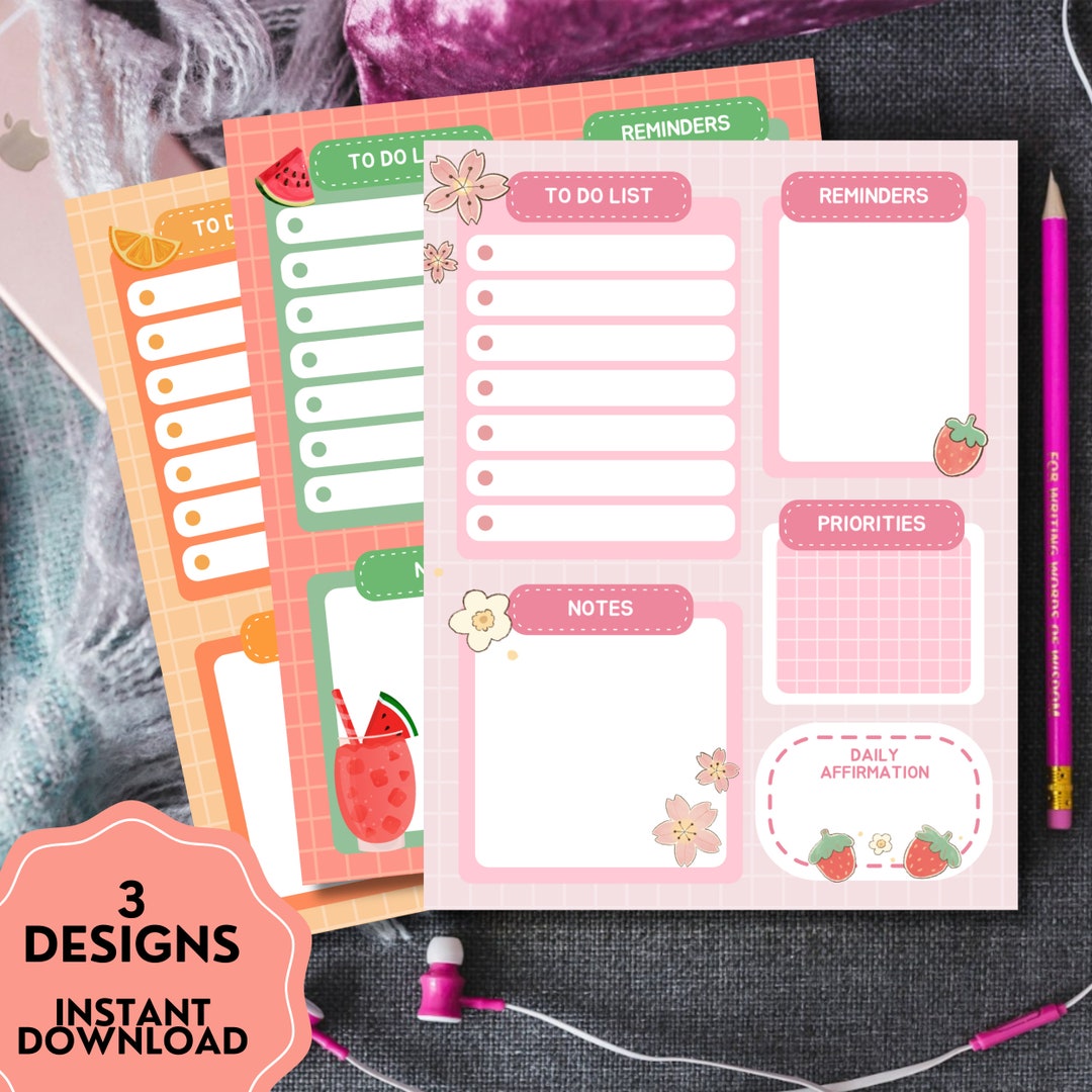 Printable Notepad, Kawaii Memo Pad , Strawberry to Do List, Printable ...