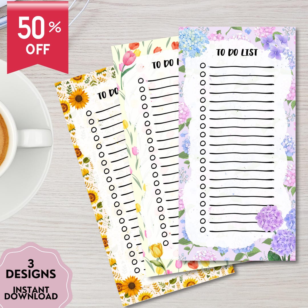 Floral to Do List, Printable Notepad , Kawaii Memo, to Do List, Cute ...