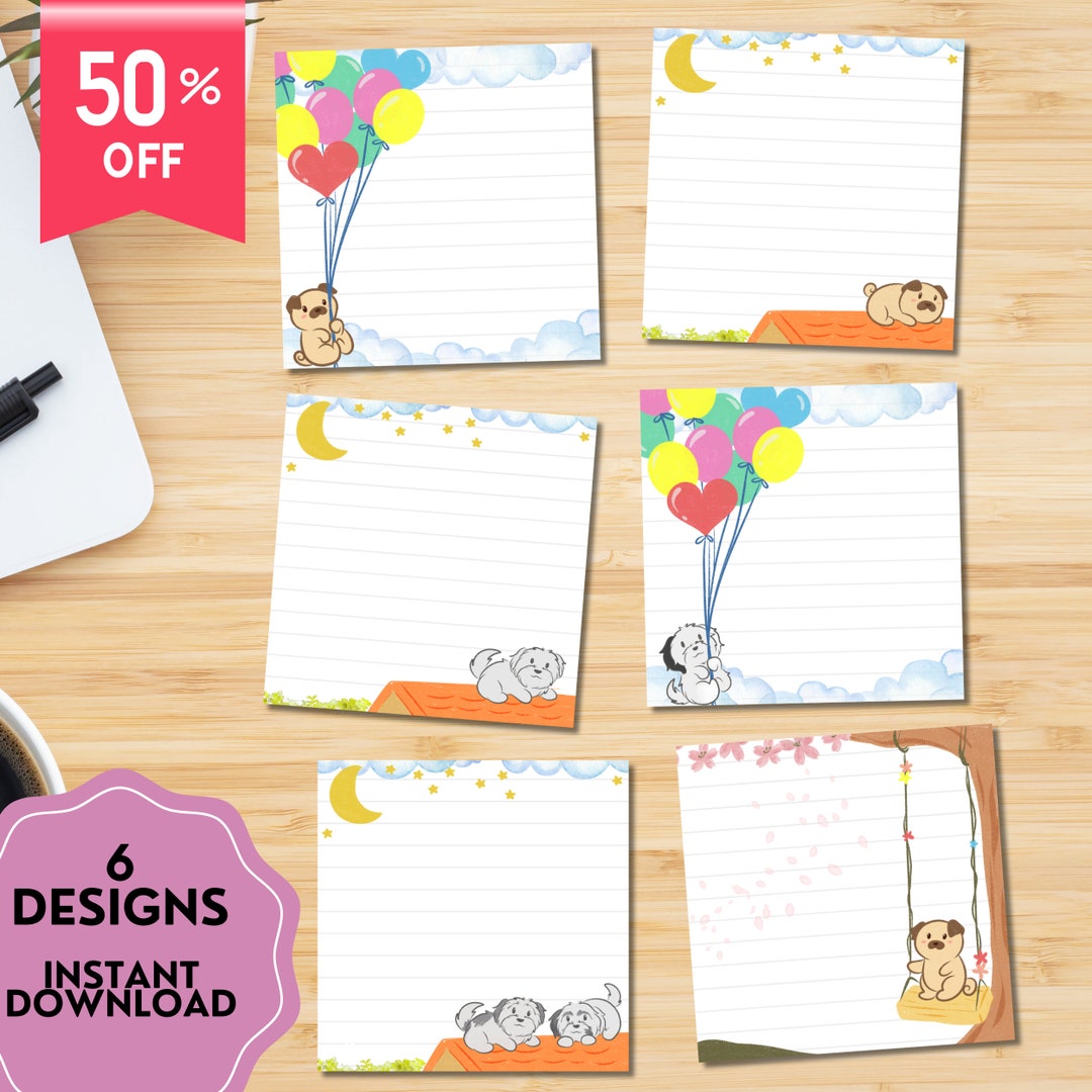 Dog Printable, Printable Notepad, Dog Notepad ,cute Stationer , Kawaii ...