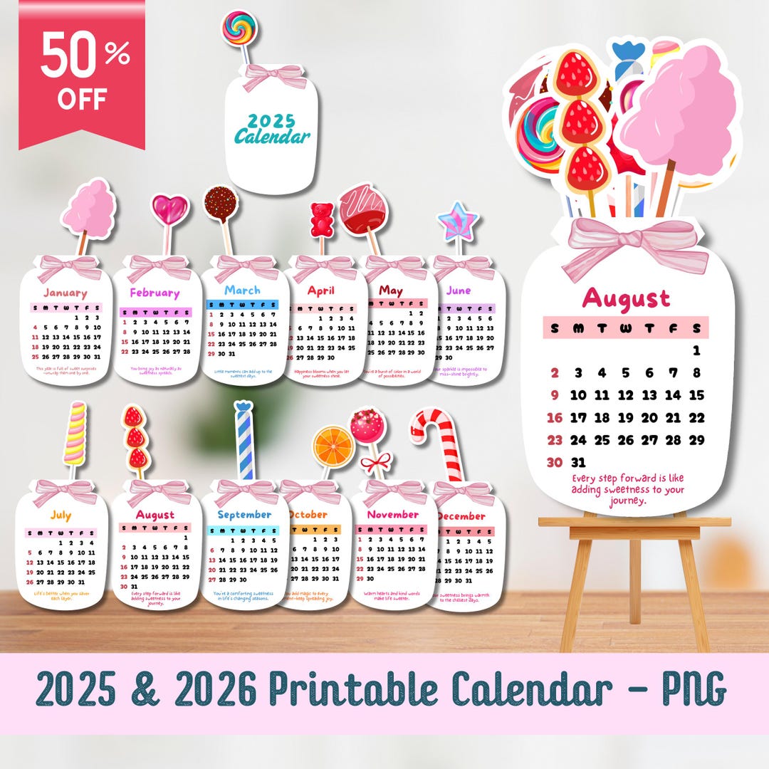 Candy Calendar, Printable Calendar, Cute Calendar, Calendar 2026 ...