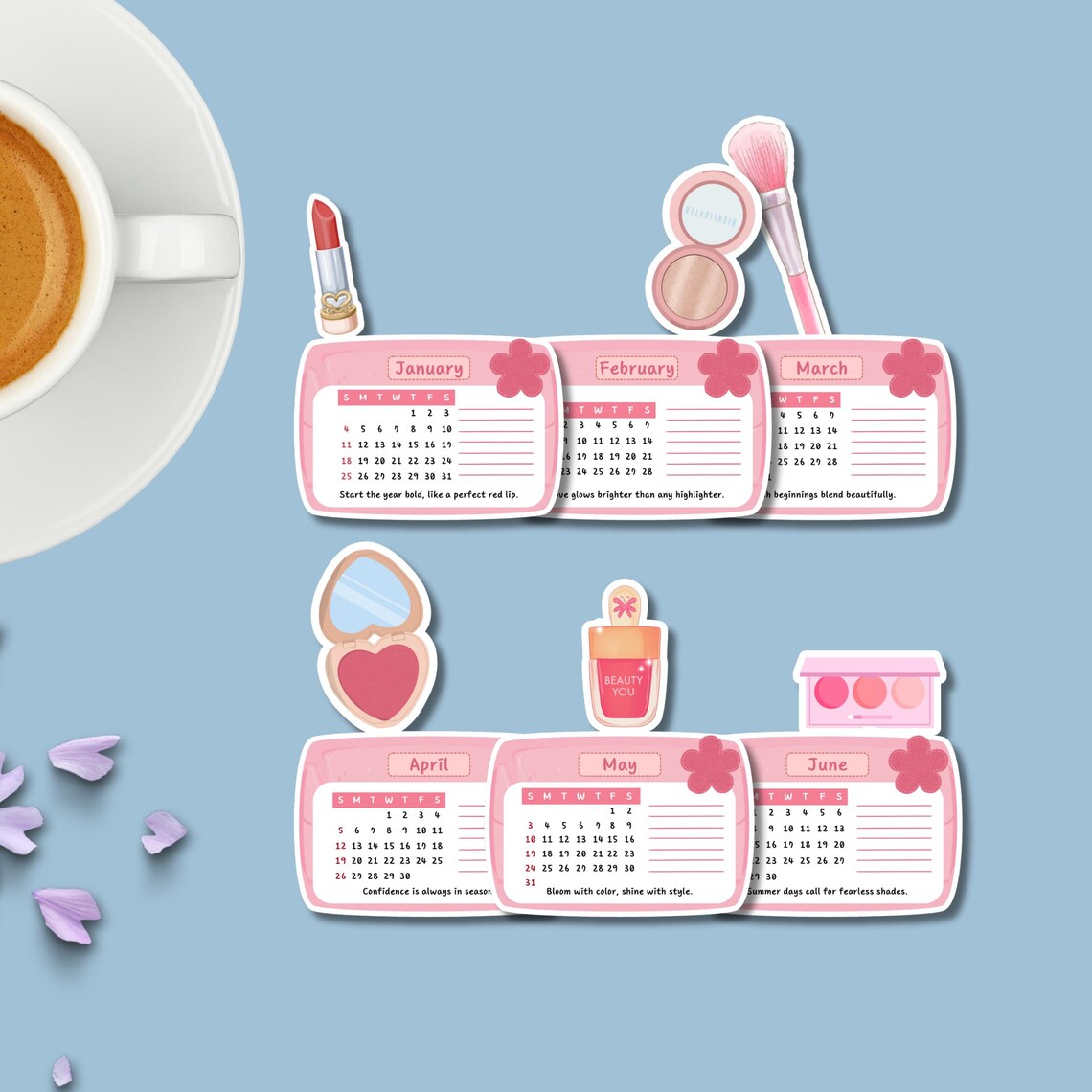 2026 Calendar, Make up Bag Calendar, Printable Calendar, Cute Calendar ...