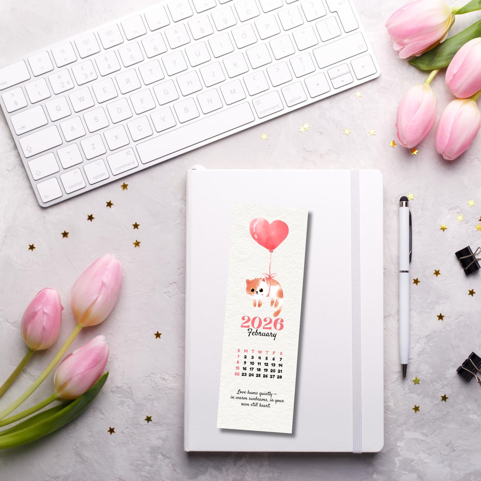 Cozy Cat Calendar Bookmark, Printable Bookmarks, Digital Bookmarks ...