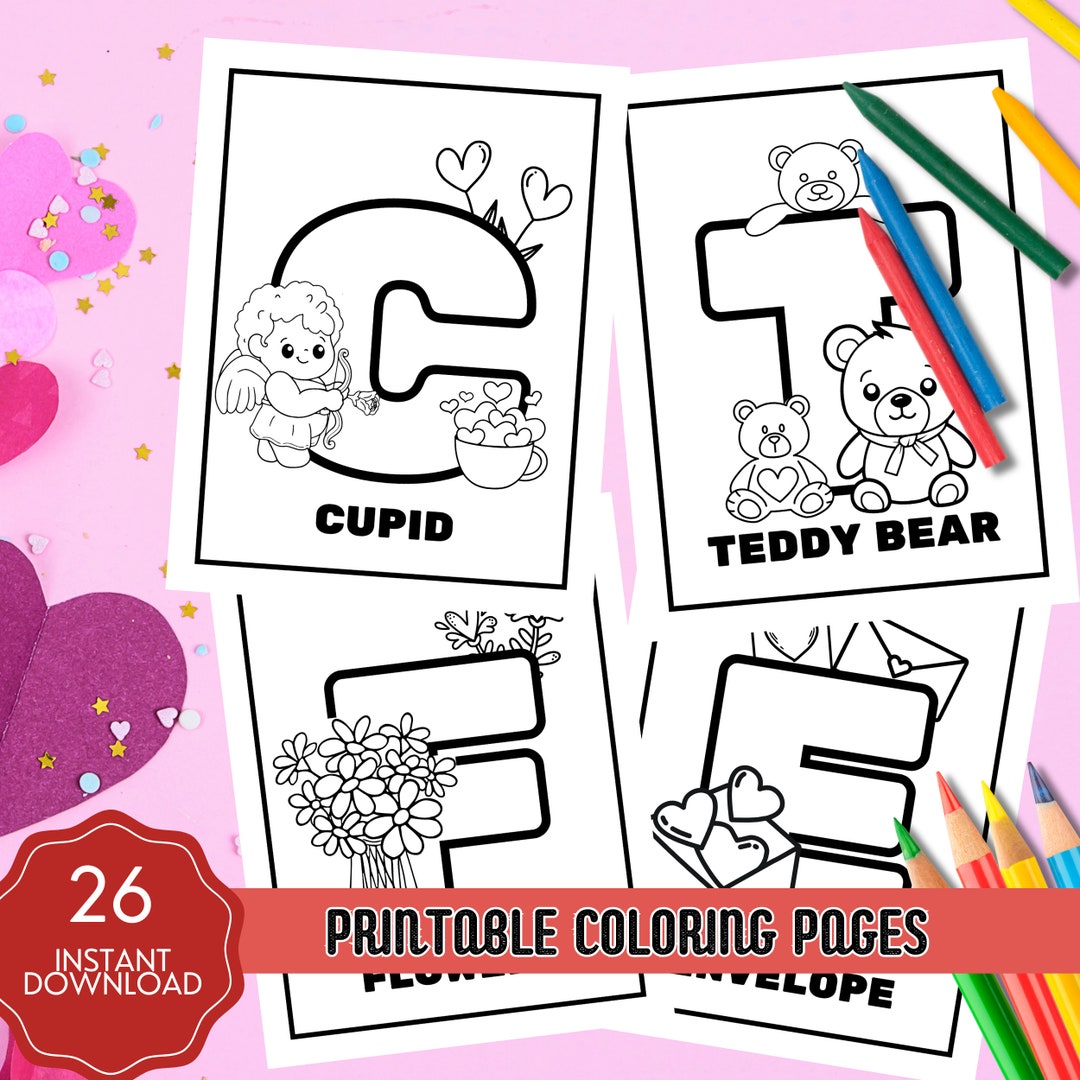 Valentines Alphabet Coloring Pages, Printable Worksheet for Kids ...