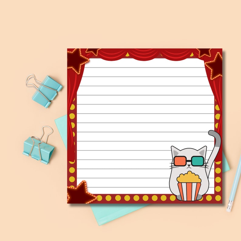 Cute Cat Printable Memo Pad , Cat Lover Printable Notepad , Printable ...