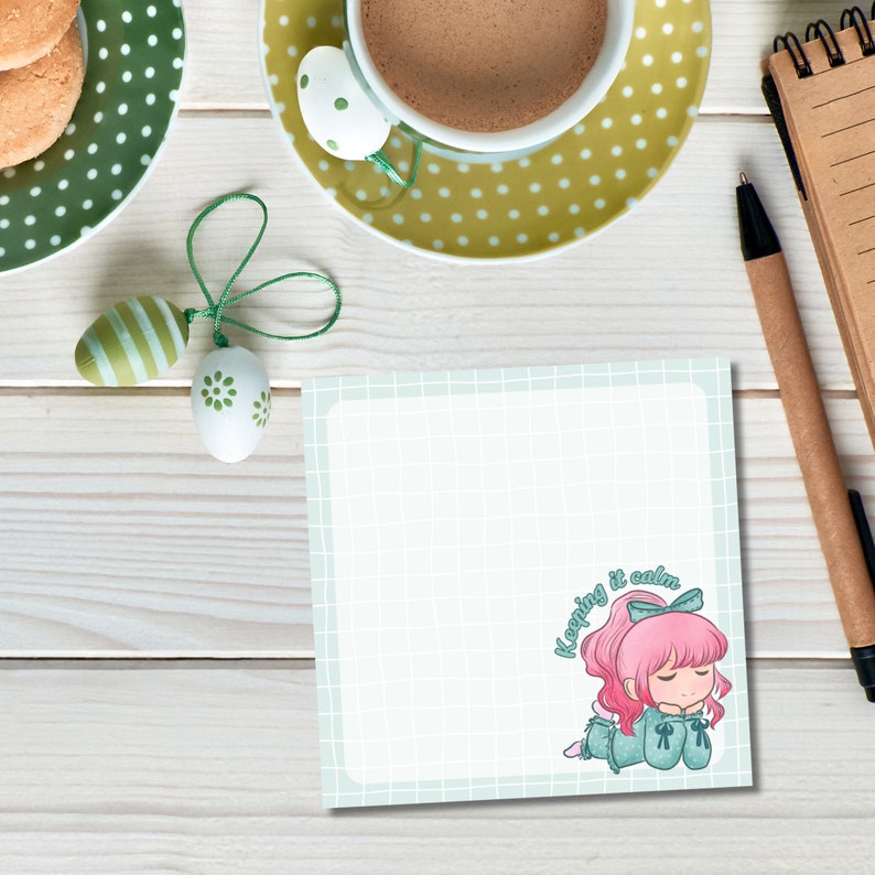 Cozy Girl Printable Notepad, Chibi Memo Pad, Cute Girl Notepad ...