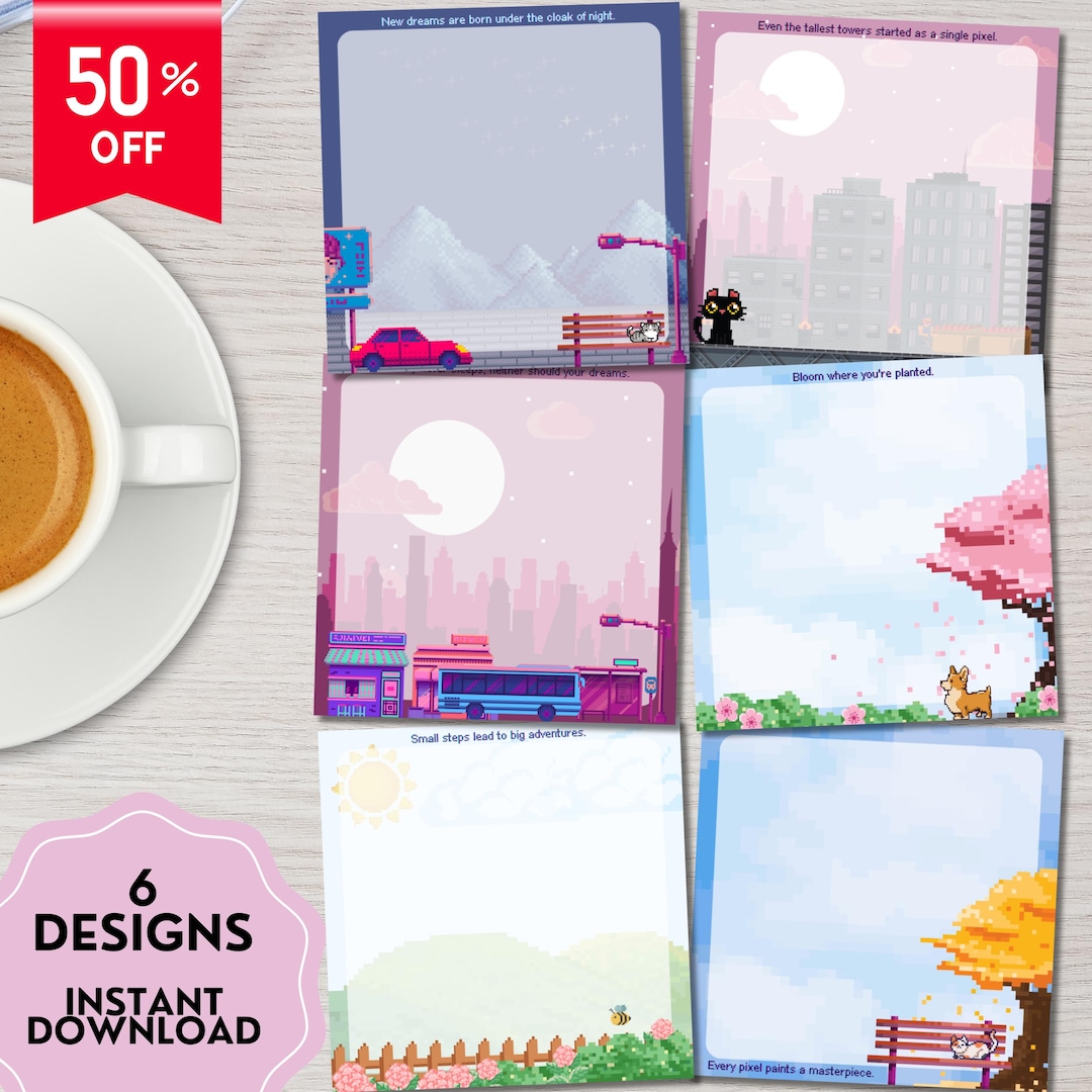 Pixel Positive Printable Notepad, Pixel Art Kawaii Memo, Positive ...