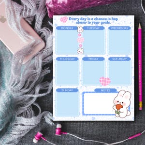 Bunny Planner, Printable Notepad, Kawaii Memo, Weekly Planner ...