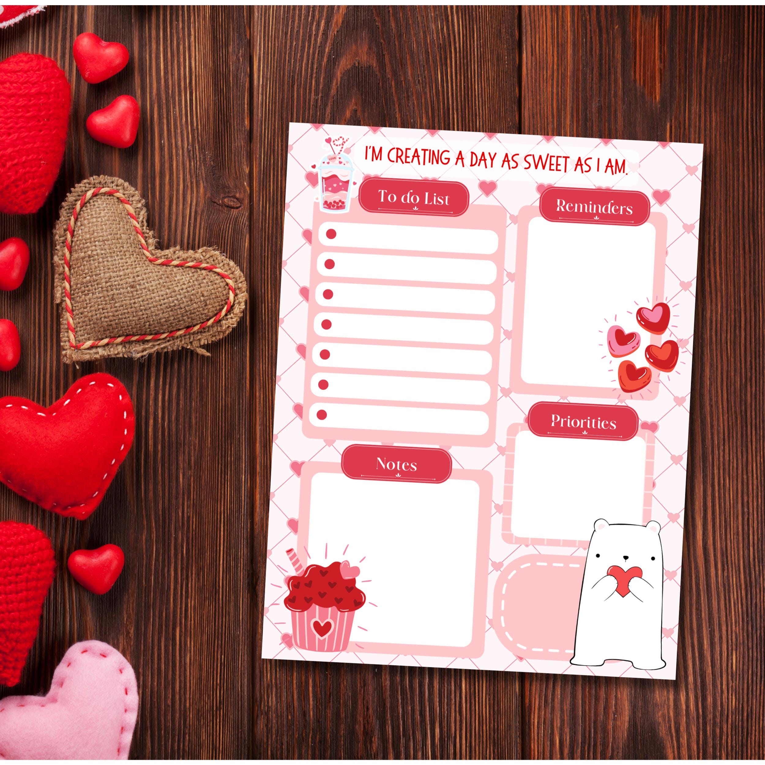 Valentines Planner, Printable Notepad, Kawaii Memo, Daily to Do List ...