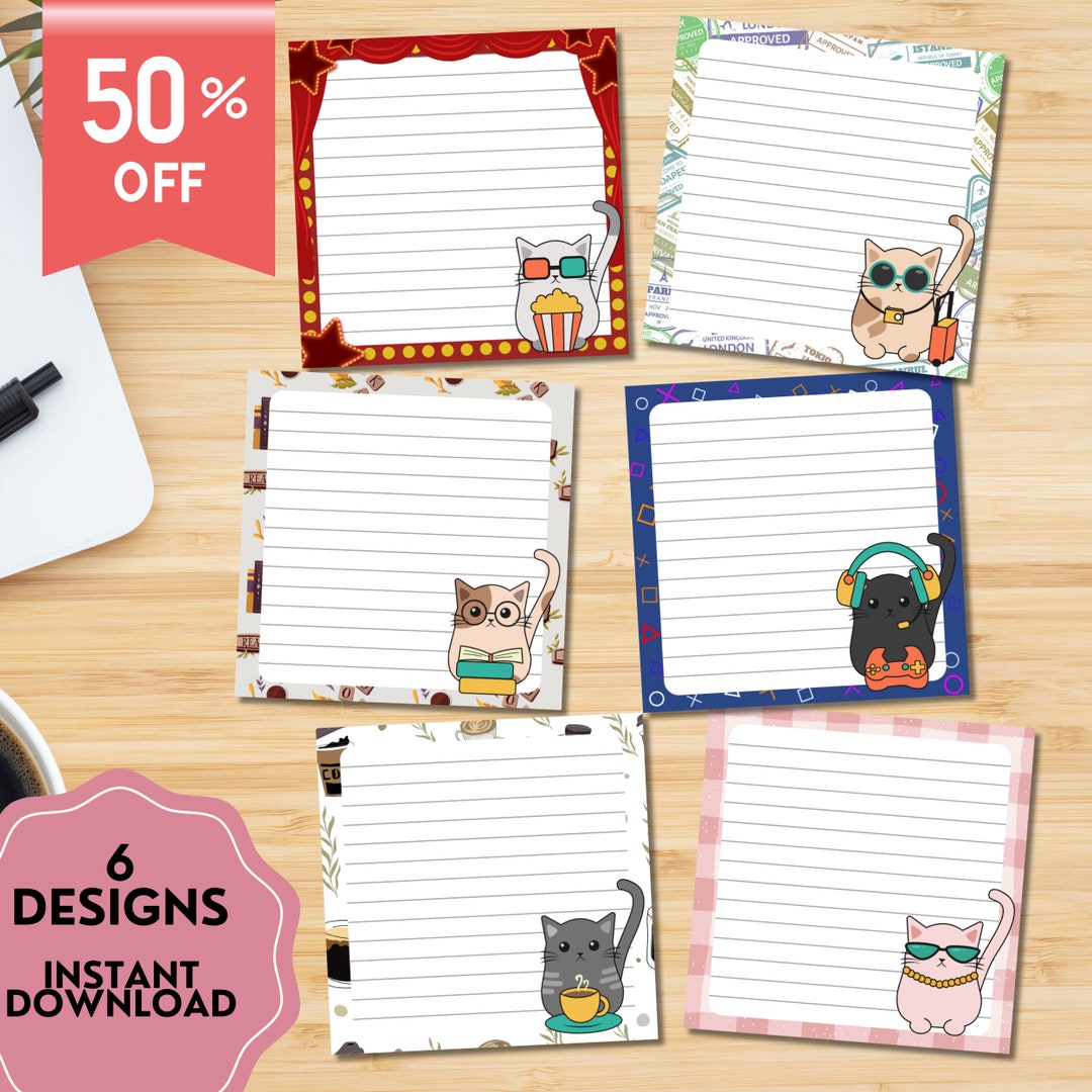Cat Printables, Cute Cat Printable Notepad, Kawaii Memo Pad, Cat ...