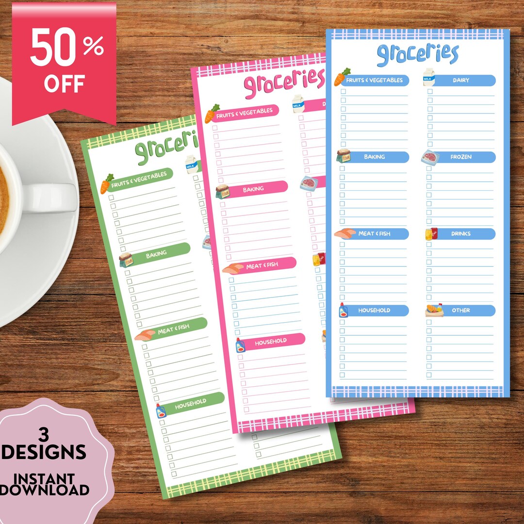 Grocery List Color Border, Printable Notepad , Kawaii Memo, Cute ...