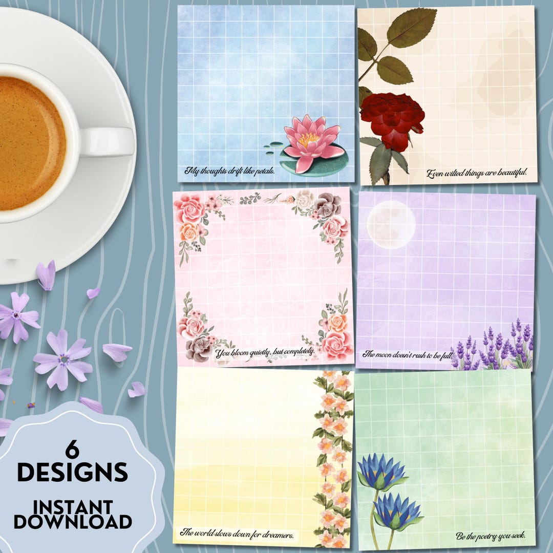 Vintage Romantic Print, Printable Notepad, Floral Notepad, Positive ...
