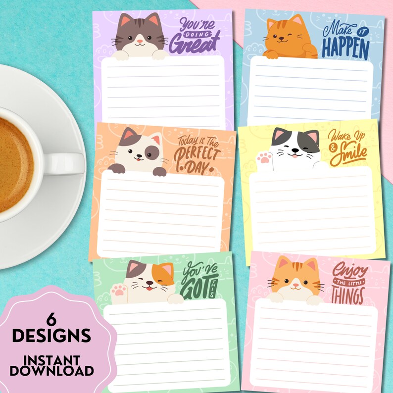Peeking Cat Printable Memo Pad , Positive Affirmation Printable Notepad ...