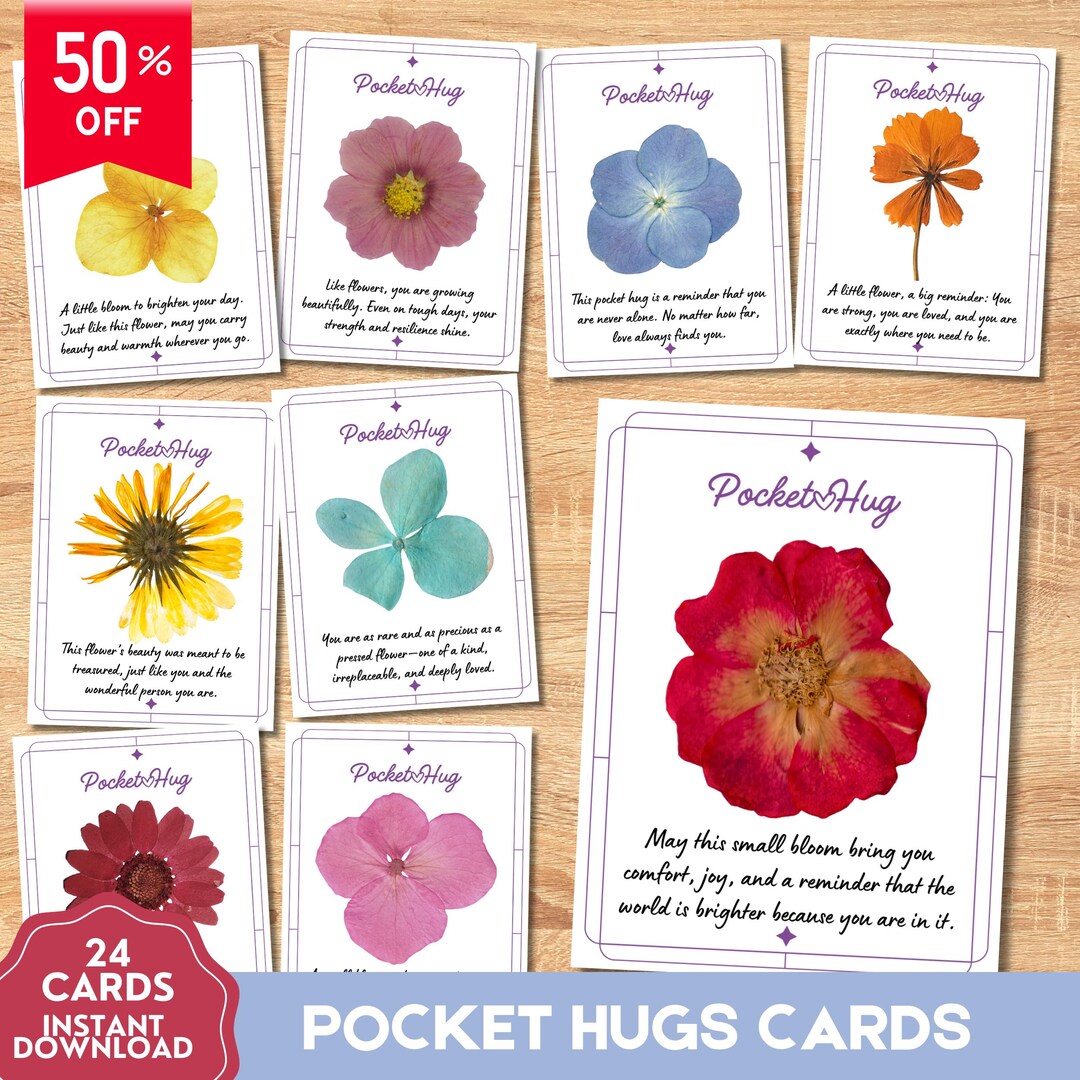Presed Flower Pocket Hugs Cards, Pocket Hug Printable, Affirmation ...