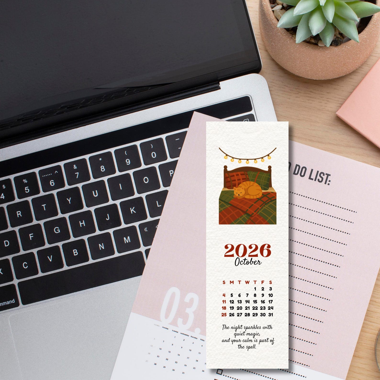 Cozy Cat Calendar Bookmark, Printable Bookmarks, Digital Bookmarks ...