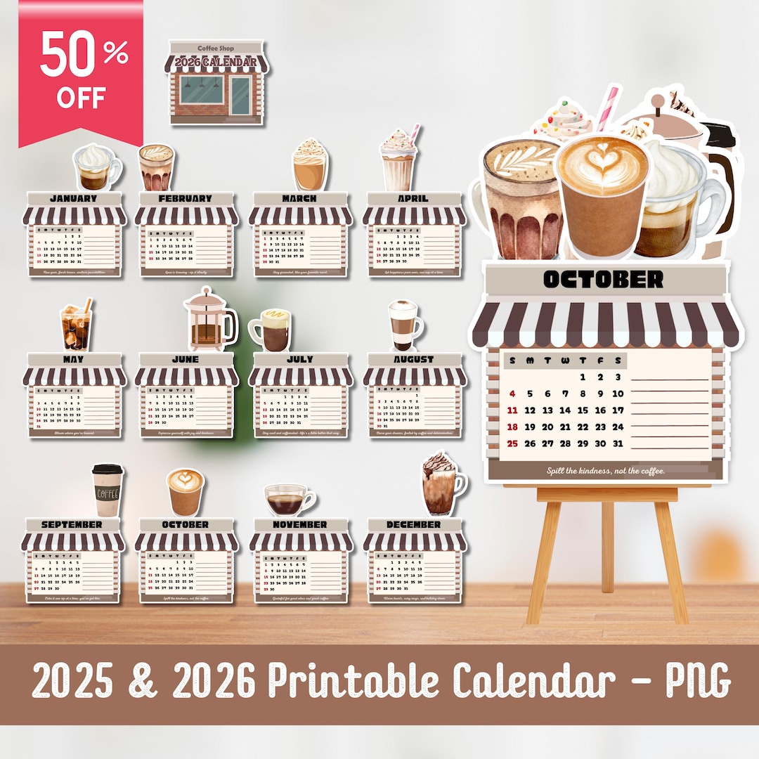 Coffee Calendar, Printable Calendar, Cute Calendar, Calendar 2026 ...