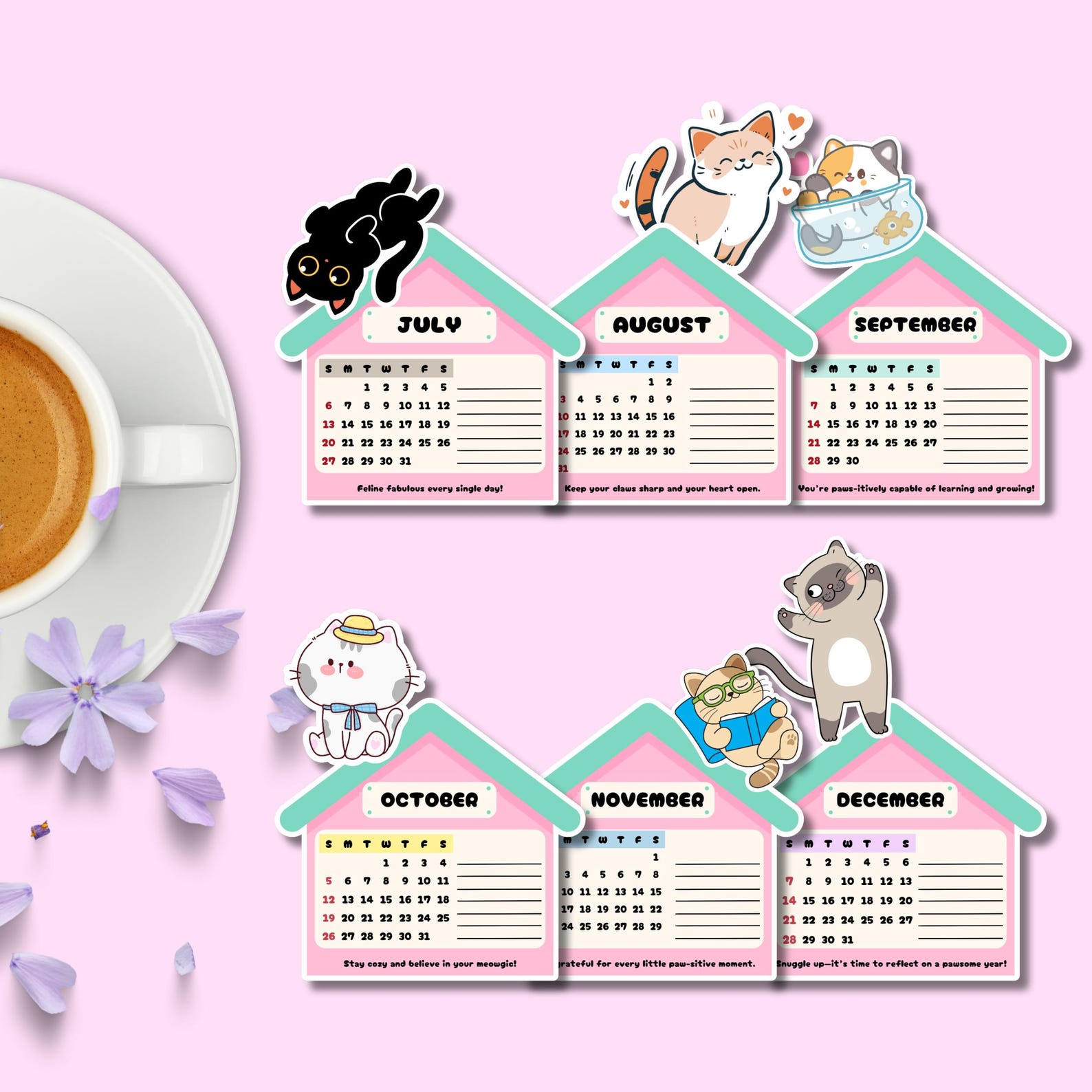 Cat Calendar, Kawaii Cat Calendar, Printable Calendar, Cute Calendar ...