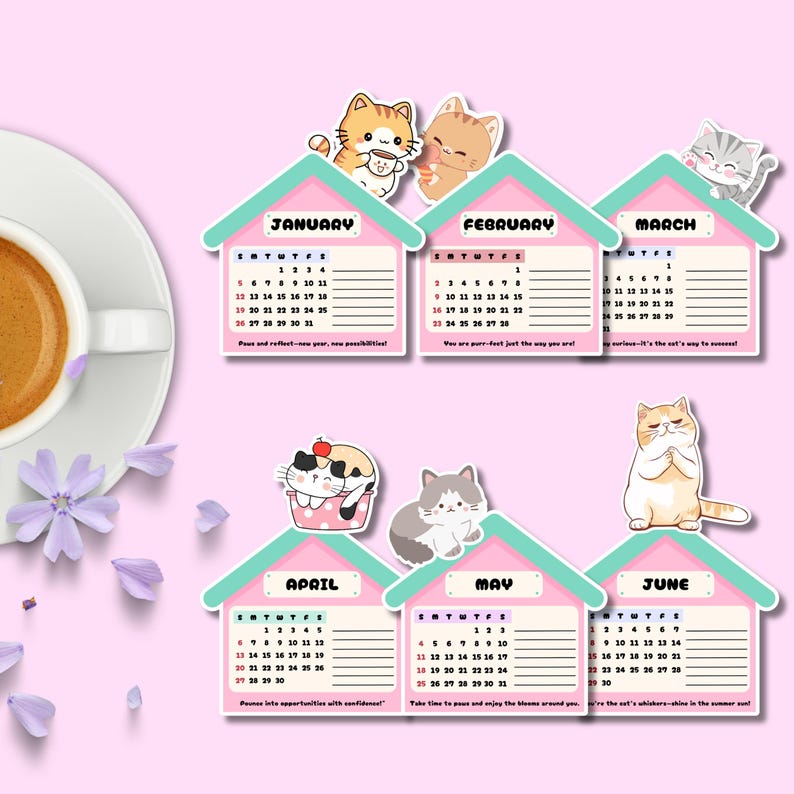 Cat Calendar, Kawaii Cat Calendar, Printable Calendar, Cute Calendar ...